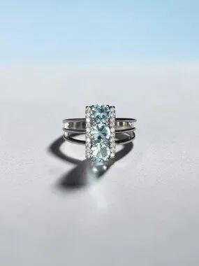Jewelry | Blue Ice 3stone Vertical Bar Ring Triple Band Silver ...